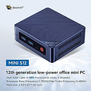Beelink Mini PC, Mini S12 Mini Computer 12th Quad-Core N95, Desktop Computers 16G DDR4 RAM 500 SSD, Small PC 4K UHD Dual HDMI, Dual WiFi Gigabit Ethernet/BT4.0 for Office/Home/HTPC/Family-NAS/W-11 Pro
