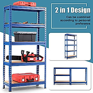 Tangkula 5-Tier Storage Shelves, Heavy Duty Steel Frame Muscle Rack 60in Garage Shelf with Adjustable Shelves, Boltless Shelving Unit for Free Combination, Metal Utility Shelves (1, Navy Blue)
