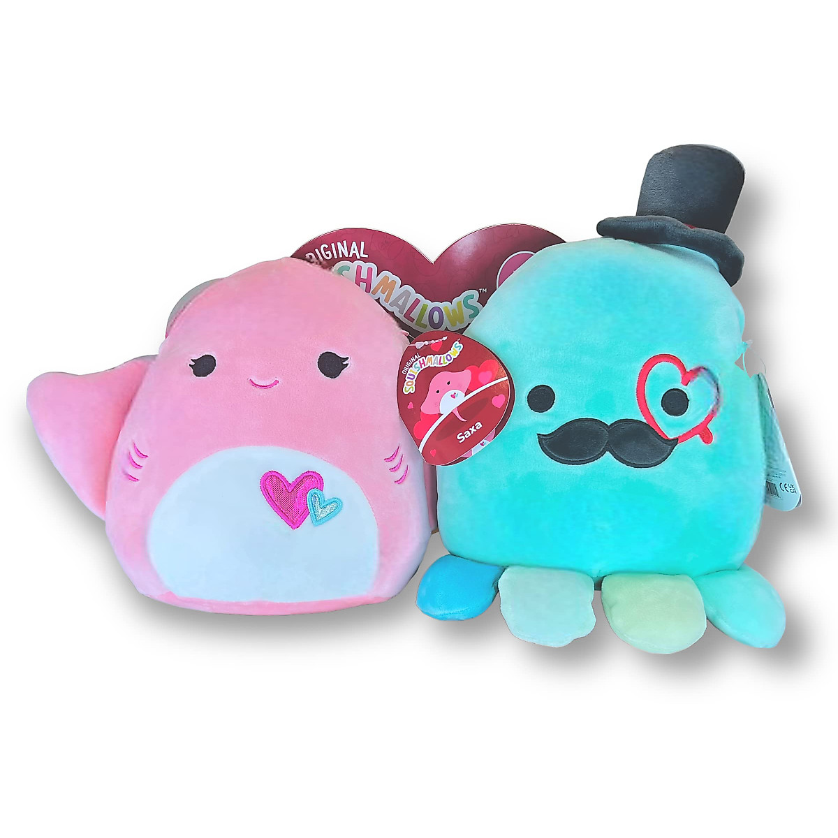Squishmallows Official Kellytoy Perfect Pair Saxa Stingray and Eiko Fancy Octopus - 2023 Valentine’s Squad Set of 2 Stuffed Animals Plush