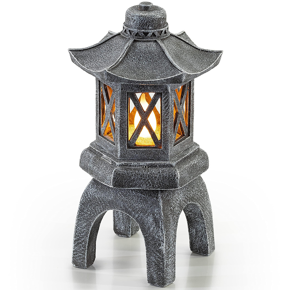VP Home Solar-Powered Pagoda Garden Statues - Japanese Zen Lantern Outdoor Decor with Flickering LED Light - Durable Polyresin for Yard, Patio, or Garden - 12 x 7 x 6 Inches (Zen Garden Pagoda)