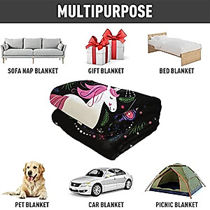 YISUMEI Unicorn Black Throw Blanket Leaves Stars Firework Fleece Blanket Soft Warm Cozy for Sofa Couch Bed 50"x60"