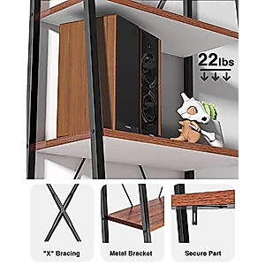 FURNINXS Ladder Shelf Bookcase, Bookshelf 4 Tier, Industrial Standing Shelf Storage Rack Storage Organizer Plant Stand, Steel Frame Book Shelf for Living Room/Bedroom/Kitchen/Bathroom - Red Brown