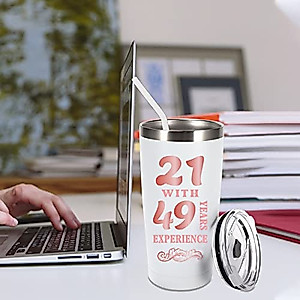Henghere 70th Birthday Gifts for Women, 70th Birthday Gift for Friend, Mom, Grandma，Sister, Wife, Aunt, Coworker, Happy 70 Year Old Birthday Decorations Women | Thermos Cup - White