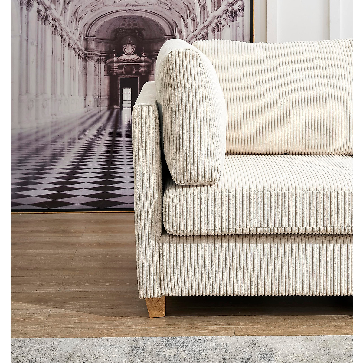 FANYE Modern Free Combinable Convertible Modular Sectional Sofa Couch W/Wood Legs and 2 Pillows for Home Apartment Office Living Room,Comfy Corduroy Upholstered Deep Seat Sofa&Couch for 4