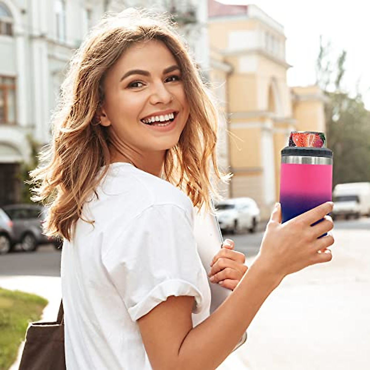 Bexbchh 4-in-1 Slim Can Cooler for 12oz Cans and Beer Bottles,Stainless Steel Double-Wall Insulated Beer Cooler,Universal Beverage Can Holder Keep Drinks Cold,Can Coozie Insulated for Beer, Soda