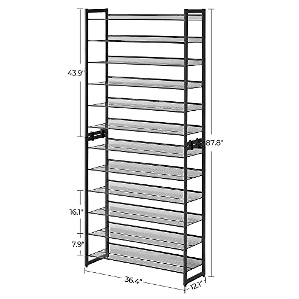 SONGMICS Shoe Rack, 12-Tier Tall Metal Shoe Storage Organizer for Closet, Entryway, Garage, Set of 2 6-Tier Big Stackable Shoes Rack Shelf, Adjustable Feet & Slanted Shelves, Holds 48-60 Pairs, Black