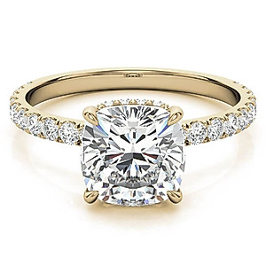 Moissanite Solitaire Wedding Ring Set 2 CT Cushion Cut Bridal Engagement Ring Set for Women, Handmade Anniversary Propose Gifts Her, VVS1 Colorless, 10K 14K 18K Solid Gold, 925 Silver (925 Silver (Yellow Gold Plated))