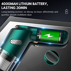 Crethinkaty Handheld Vacuum Cleaner 120W 10000PA High Power Cordless Rechargeable Vacuum Cleaner Wet and Dry Use for Home, Car, Office with Three Different Nozzles