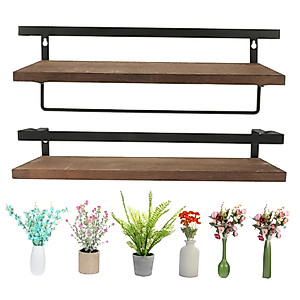 Cabilock 2pcs Metal Wall Kitchen Shelves Wooden Storage Shelf Wall Mounted Storage Rack Brown Wall-Mounted Shelf