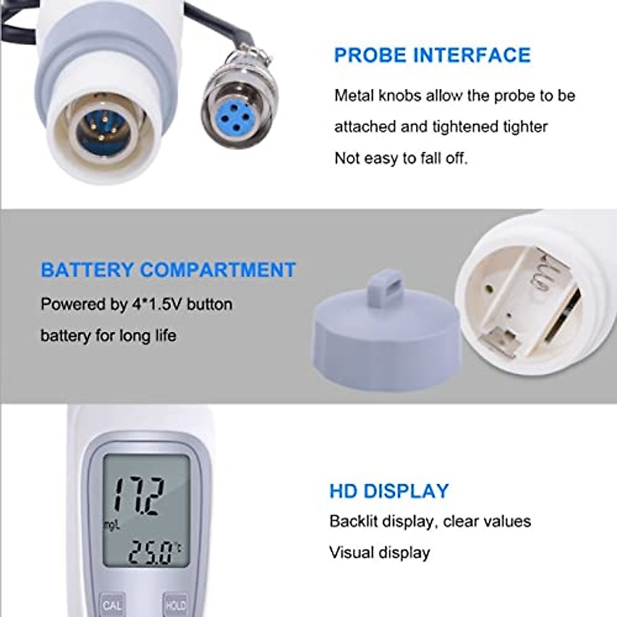 Digital Dissolved Meter JPB-70A Portable Pen Water Quality Monitor Dissolved Oxygen Meter with Backlight 0.0-20.0mg/L ±0.3mg/L for Freshwater Culture/Mariculture/Swimming Pool