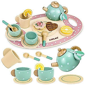 Wooden Tea Set for Little Girls Play Food Pretend Play Kitchen Accessories for 3 4 5 Years Old Girls and Boys Toddler Princess Tea Time Party Food Toys
