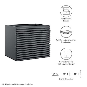 Modway Render 24" Wall-Mount Bathroom Vanity Cabinet in Gray-Sink Basin Not Included, Grey