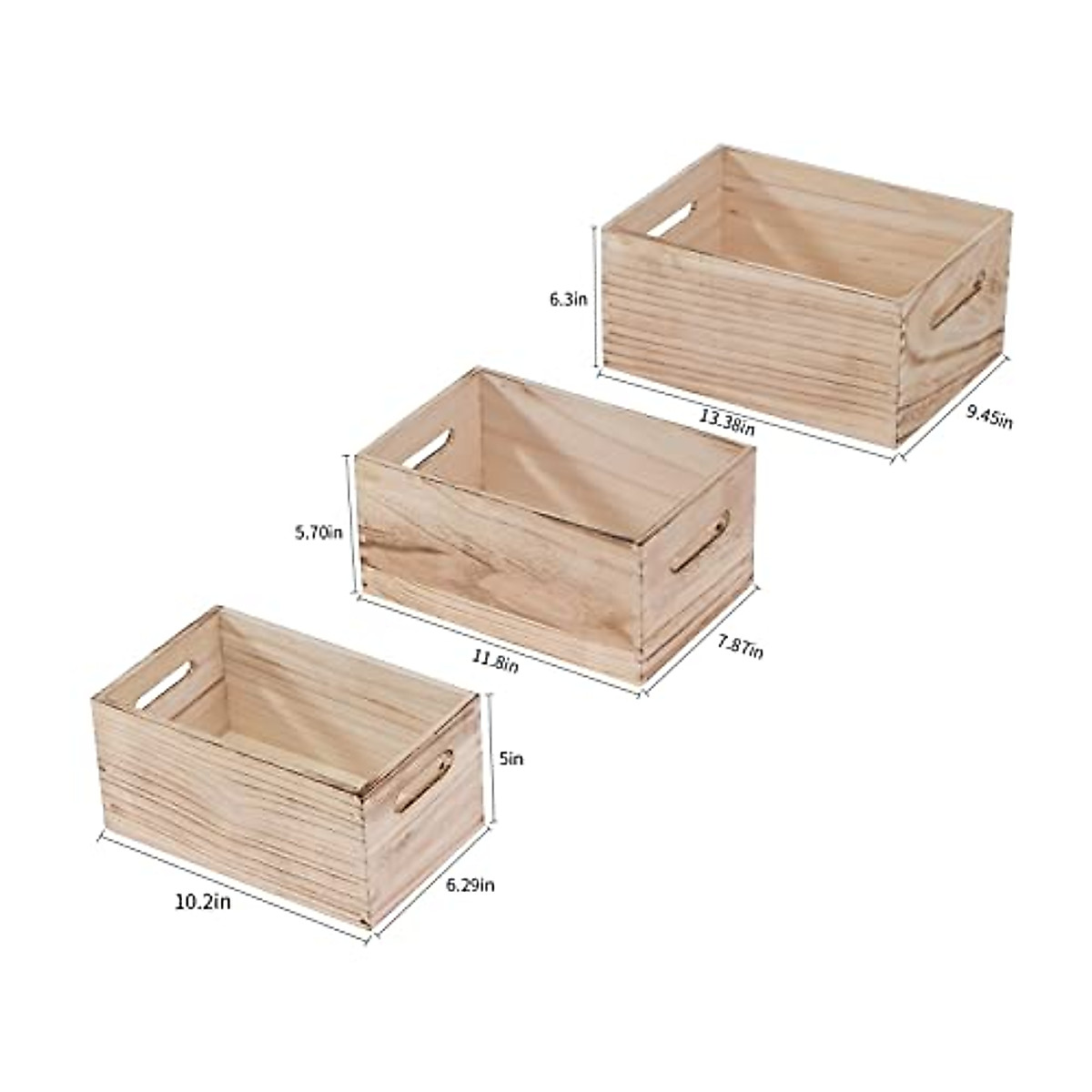 Farmhouse Antique Wood Crate, Nesting 3-piece set, Storage Box With Handles For Toys, Fruits, Vegetables And Bread For Parties, Bathrooms And Kitchens (Brown)