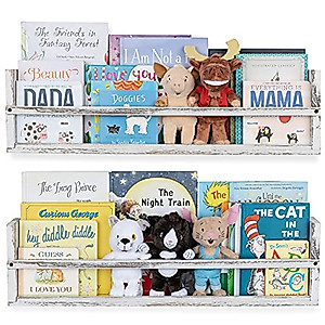 brightmaison Polynez 30" Floating Shelves for Wall Decor, Kids Bookshelf for Wall, Nursery Book Shelves, Multiuse Wall Shelf Set of 2 Wood Burnt White