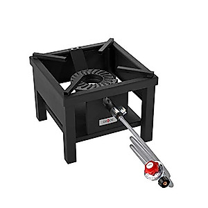 GasOne B-5250 100,000 BTU Square Heavy-Duty Propane Burner Outdoor Gas Cooker with Adjustable 0-20 PSI Regulator & Steel Braided Hose