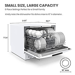 COMFEE’ Countertop Dishwasher, Energy Star Portable Dishwasher, 6 Place Settings, Mini Dishwasher with 8 Washing Programs, Speed, Baby-Care, ECO& Glass, Dish Washer for Dorm, RV& Apartment, White