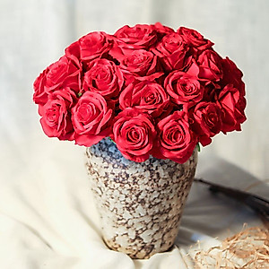 Luyue 10PCS Artificial Roses Flower Silk Rose with Stem Realistic Artificial Long Stem Red Rose Valentine's Day Fake Roses Bouquet for Wedding Home Decoration