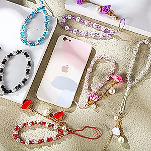 6 Pieces Cell Phone Straps Crystal Flower Pendant Mobile Phone Lanyard Beads Chain Anti-Lost and Non-Slip Mobile Phone Strap Charm for Keychain Camera U Disks Handbag Decoration Accessories