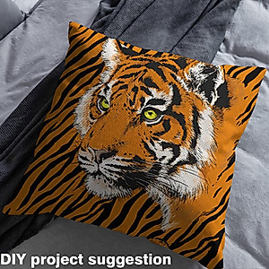 Tiger Upholstery Fabric for Chairs Couch,Wild Animal Outdoor Fabric by The Yard, Wildlife Safari Cat Print Decorative Fabric for Upholstery and Home DIY Projects, 1 Yard, Orange Black
