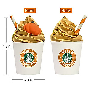 Fall Decor - Fall Decorations for Home - 2 Pack Mini Pumpkin Spice Latte Cups with Faux Whipped Cream - For Autumn Tiered Tray Thanksgiving Farmhouse Table - Gifts for Women Warming Gifts New Home