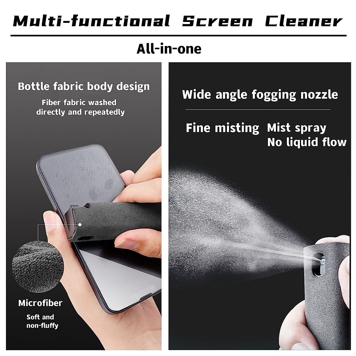 3 in 1Fingerprint Proof Screen Cleaner Tool, Touchscreen Electronic Screen Cleaner, All in One Cleaning Kit with Microfiber and Soft Fiber Flannel for All Phones, Laptop,TV and Tablet Screens (Grey)