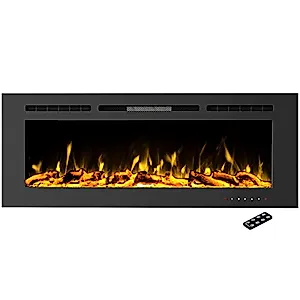 60” Electric Fireplace-Front Vent, Wall Mount or Recessed-3 Color LED Flame, 10 Fuel Bed Colors & 3 Media-Touch Screen & Remote Control by Lavish Home