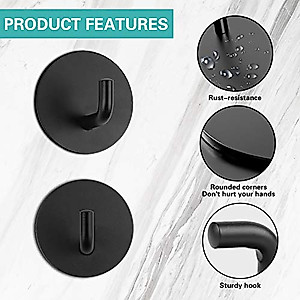 Adhesive Hooks, Sticky Hook Made of 304 Stainless Steel, Super Sticky Nail-Free Wall Hooks for Hanging Coats and Towels, 5 Packs, LIISKY(Black)