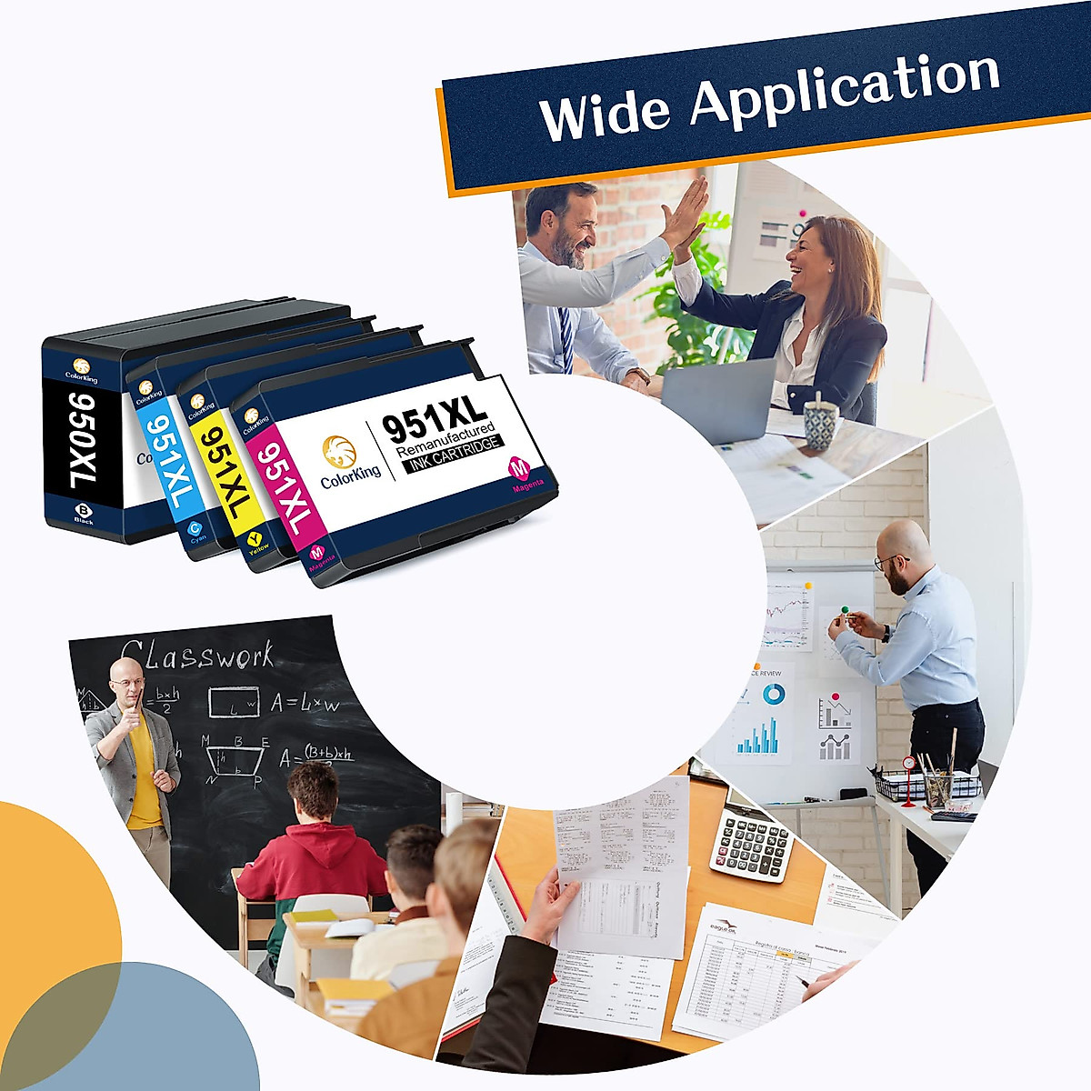 ColorKing Remanufactured Ink Cartridge Replacement for HP 950 XL 950XL 951 XL 951XL to use with OfficeJet Pro 8600 8610 8615 8620 8625 8630 8100 276dw 251dw Printer (4 High Yield Combo Pack)