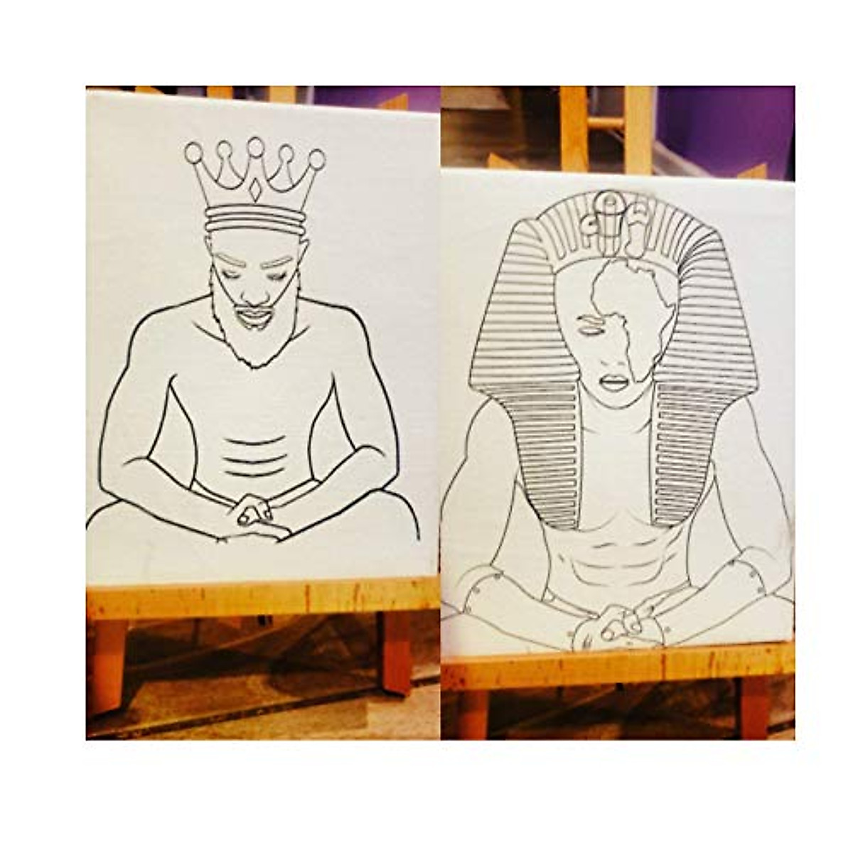 Essenburg Pre Drawn Canvas Painting Kit | King Pharaoh Valentines Pre Drawn Stretched Canvas Kit | Adult Sip and Paint Party Favor | DIY Date Night Couple Activity (S 8x10 CANVAS ONLY)