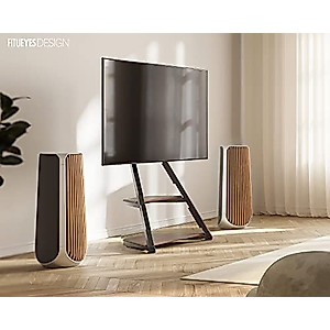 FITUEYES Design Corner TV Stand for 32 37 43 55 65 Inch TV, TV Cart Floor Stand with Mount for LCD/LED Flat Curved Screens, Modern Floor TV Stand with Wooden Storage Shelves, Eiffel Series