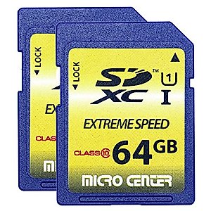 64GB SD Card Class 10 SDXC Flash Memory Card Full Size SD Chip USH-I U1 Trail Camera Memory Card by Micro Center (2 Pack)