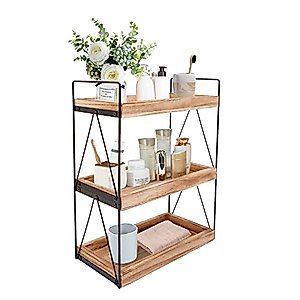 Bathroom Counter Organizer 2 Tier Bathroom Organizer Countertop, Bathroom Vanity Organizer Wood Vanity Organizers and Storage,Bathrrom Tray for Counter Cosmetic Holder Shelf Sink Kitchen Spice Rack
