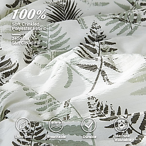 MaiRêve Green Leaves Queen Comforter Set, Sage Green and Moss Leaves Printed Comforter Queen Size, Queen Bedding Sets 8 Pieces with Comforter, Sheets, Bed in A Bag 90"x 90"