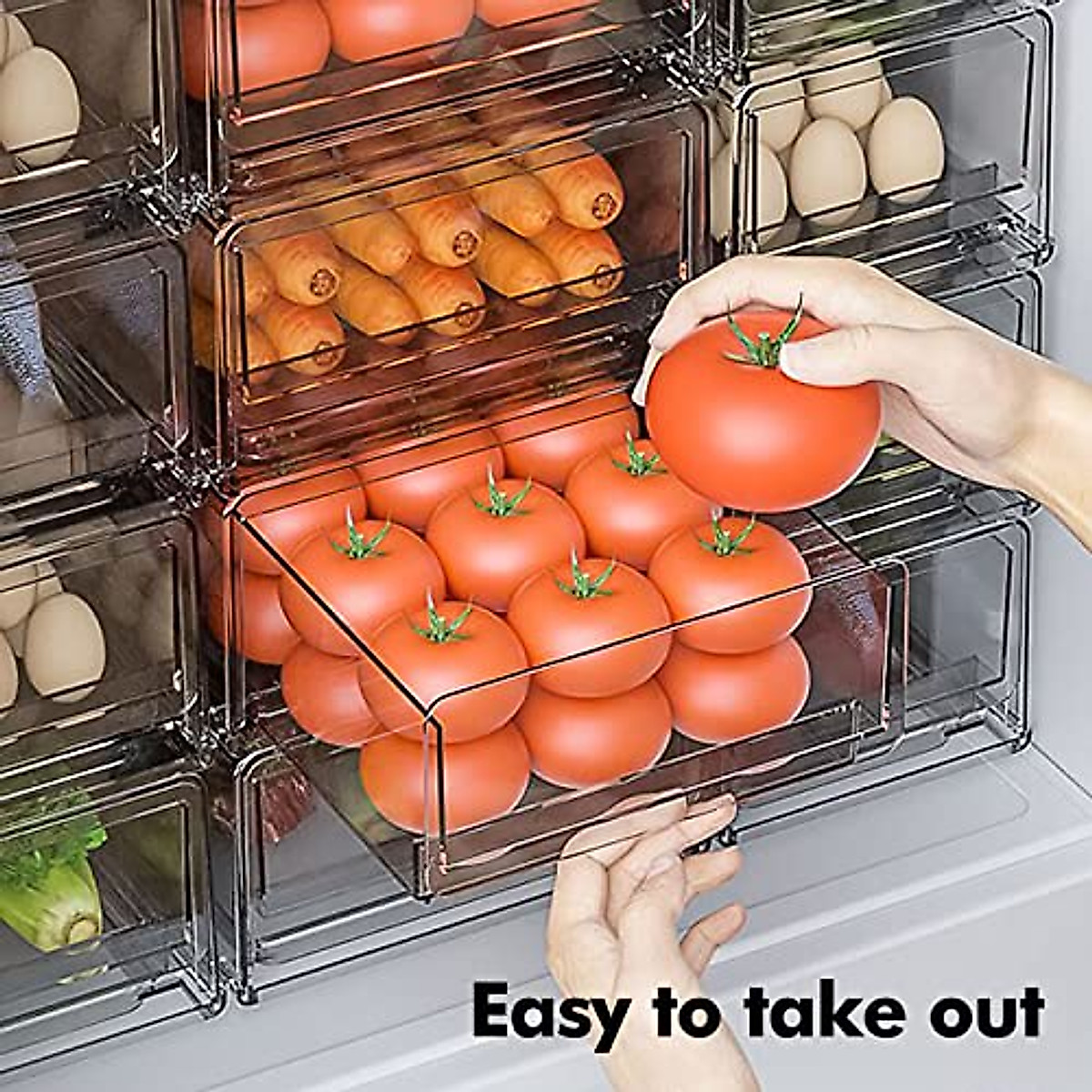 elabo 32 Grid Large Capacity Egg Holder for Refrigerator, Stackable Refrigerator Organizer Drawers with Removable Drain Tray, Fridge Organizer Bins, Pull Out Food Storage Container Bins with Drawer