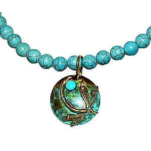 Elaine Coyne Collectible Artwear Patina Brass Dragonfly Necklace - Turquoise