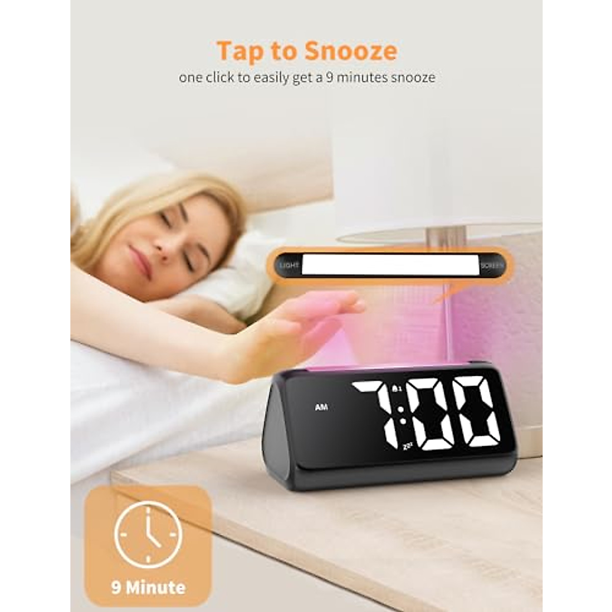 Netzu Digital Alarm Clocks for Bedrooms, Bedside Clocks with RGB Night Light, Rainbow Time, Large Display, Dual Alarm, Snooze, LED Desk Dimmable Alarm Clock for Kids Teens (Black)