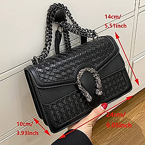 Movefad Women Crossbody Shoulder Bag Trendy Weave Leather Square Tote Metal Chain Satchel Wallet Handbag