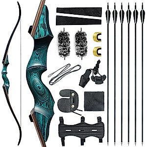 OBTOUTDOOR Black Hunter Original Recurve Bows Bow and Arrow for Adults Hunting Bow Archery Bow 60" 20-60lbs Right Hand Wooden Riser with Mixed Carbon Arrows for Shooting Hunting Competition (20lbs)