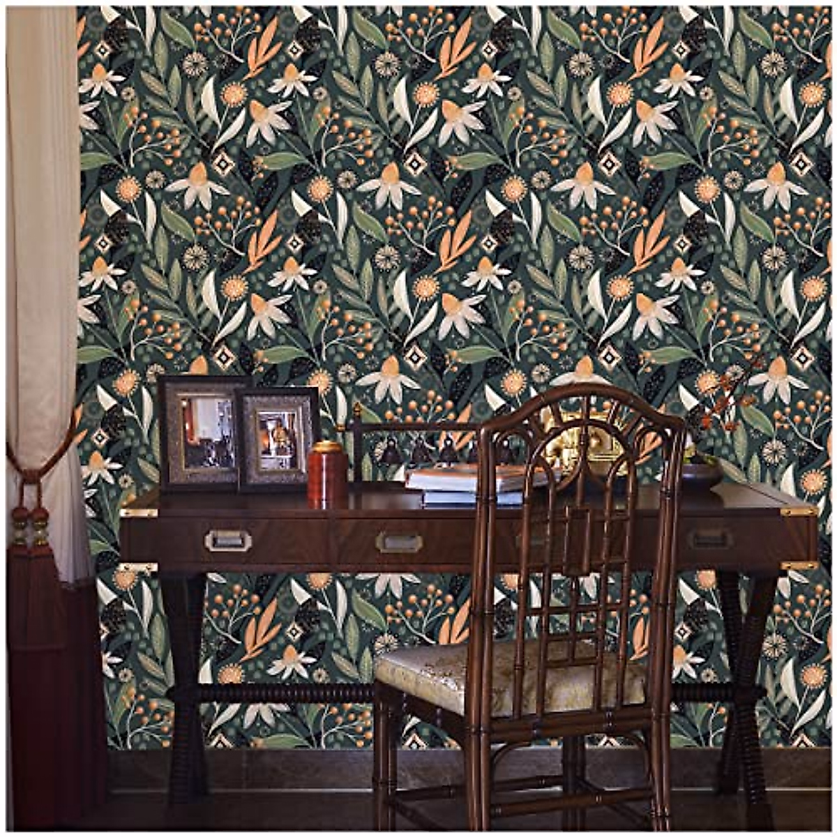 Floralplus Boho Peel and Stick Wallpaper Removable Boho Wallpaper Peel and Stick Floral Botanical Wallpaper for Bedroom Cabinet Wall Office Decor 118 * 17.7in