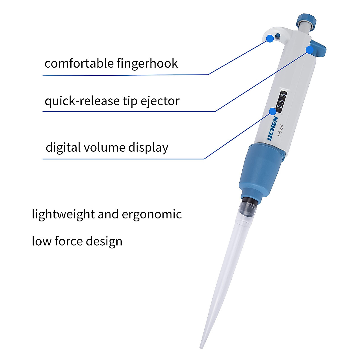 LICHEN lab Single Channel Micropipettor Multi Volume Capacity Adjustable Micropipette Scientific Laboratory High Precision Micropipette (1000-5000μl (Increment:50μl))
