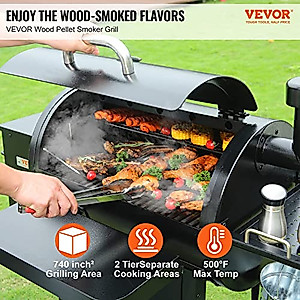 VEVOR Smoker Grill, Portable Wood Pellet Grill with Cart, 8 IN 1 BBQ Grill with PID Temperature Control for Outdoor Cooking, Barbecue Camping, Picnic, 730 sq, Patio and Backyard, Black