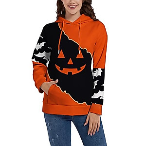 TMSD Women's Halloween Long Sleeve Pumpkin Funny Pullover Hoodie with Pocket Pumpkin Face M