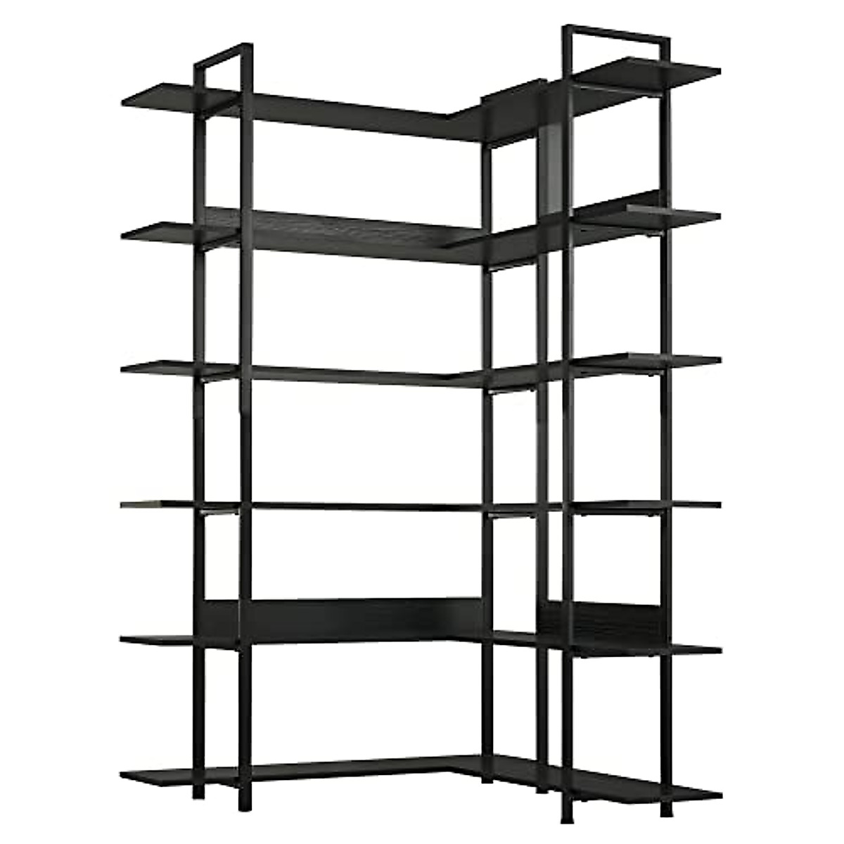 Bellemave 6-Tier Corner Bookshelf, L-Shaped Bookcase Freestanding Storage Shelves with Metal Frame, Triangle Shelf Adjustable Foot Pads for Living Room, & Small Spaces (Black)
