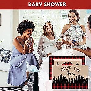 Xuniea Bear Lumberjack Thank You Cards with Envelopes Lumberjack Baby Shower Thank You Cards Woodland Baby Shower Thank You Notes Bear Themed Supplies Thank You Cards 6 x 4 Inch for Party Weeding (24)