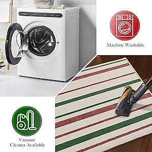 StangH Entryway Rug 2x3 Christmas Rug Low-Pile Washable Pet Friendly Rug Non-Slip Soft Faux Wool Floor Carpet Print Stripe Modern Area Rug for Bedroom Kitchen Bathroom, 1 Piece