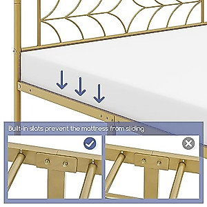 Yaheetech Full Size Bed Frame Metal Platform Bed with Sparkling Star-Inspired Design Headboard, 13 Inch Underbed Storage, No Box Spring Needed, Easy Assembly, Modern, Antique Gold