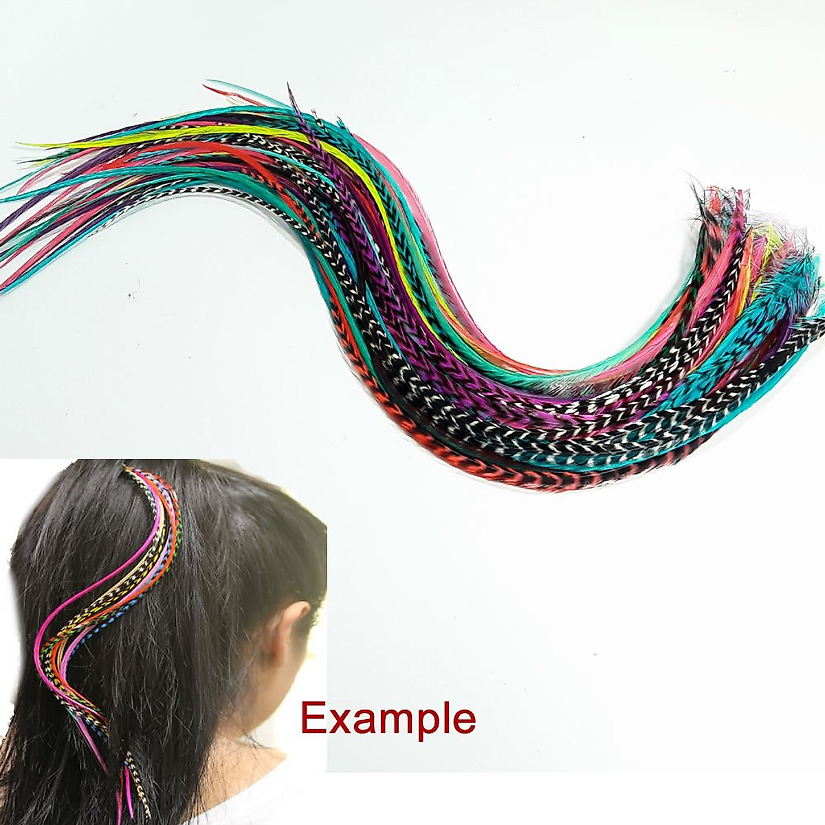 20 Real Feathers Hair Extension Kit - Assorted Colors, Long Natural Thin Feathers, 7”-13” Length, 100% Real Rooster Feathers