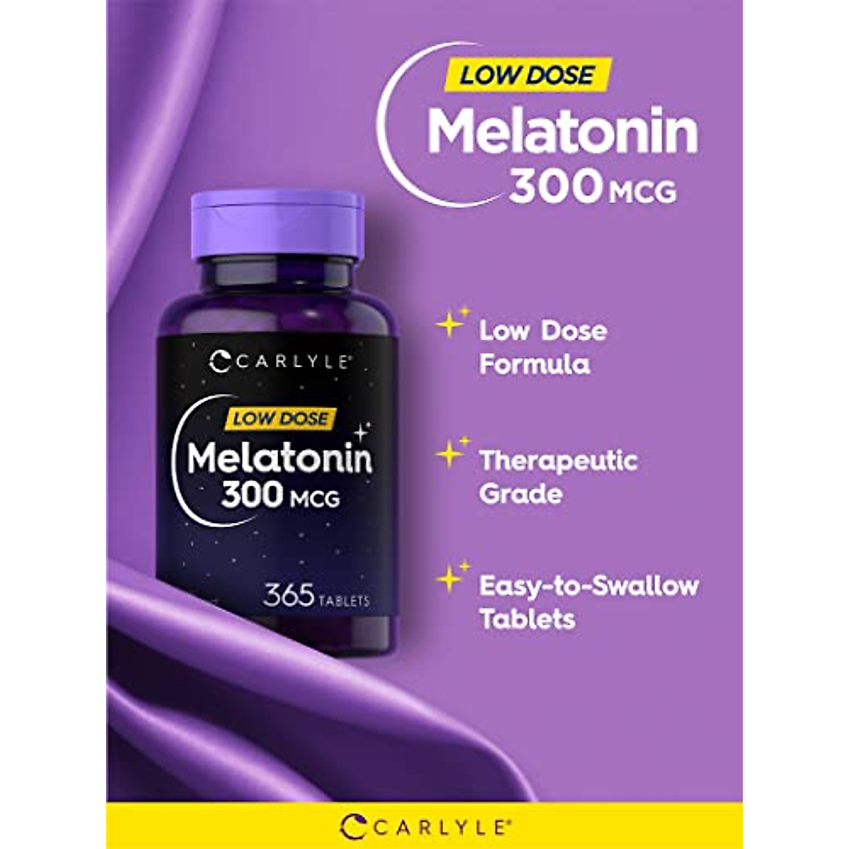 Carlyle Melatonin 300 mcg | 365 Tablets | Low Dose | Vegetarian, Non-GMO, Gluten Free