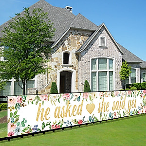 He Asked She Said Yes Banner Decorations, Bridal Shower Party Porch Sign Decorations Supplies, Large Wedding Engagement Party Photo Booth Backdrop (9.8x1.6ft)