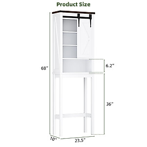 GarveeHome Over The Toilet Storage Cabinet, Farmhouse Storage Cabinet Over Toilet with Sliding Barn Door & Adjustable Shelves, above Toilet Organizer for Bathroom, White